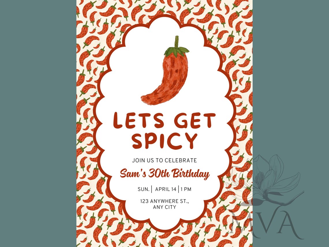 Chili Pepper Party Invitation - Canva Template Birthday Invite, Spicy ...