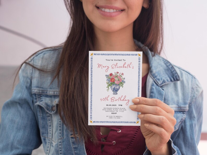 Editable Coquette Chinoiserie Invitation - Canva Template Invite, Tea ...