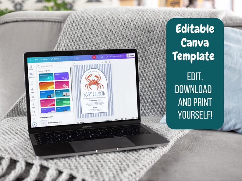 Editable Seafood Boil Invitation - Canva Template Birthday Invite ...