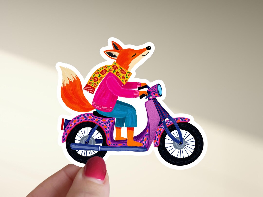 Fox Moped Watercolor Sticker, Bumper Sticker, Car Magnet - Etsy