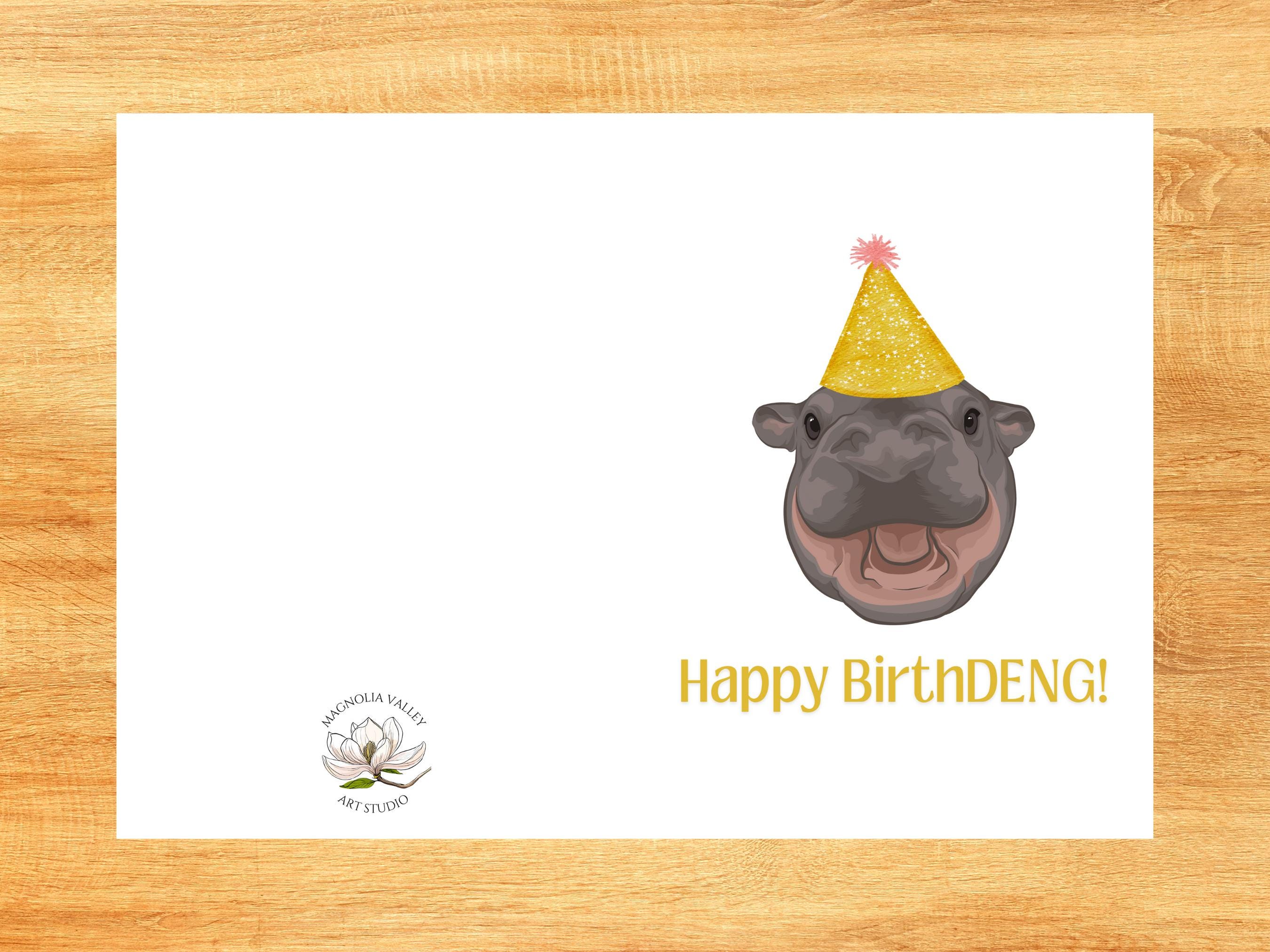 Moo Deng Birthday Card Funny Birthday Cards, Baby Hippo, Instant ...