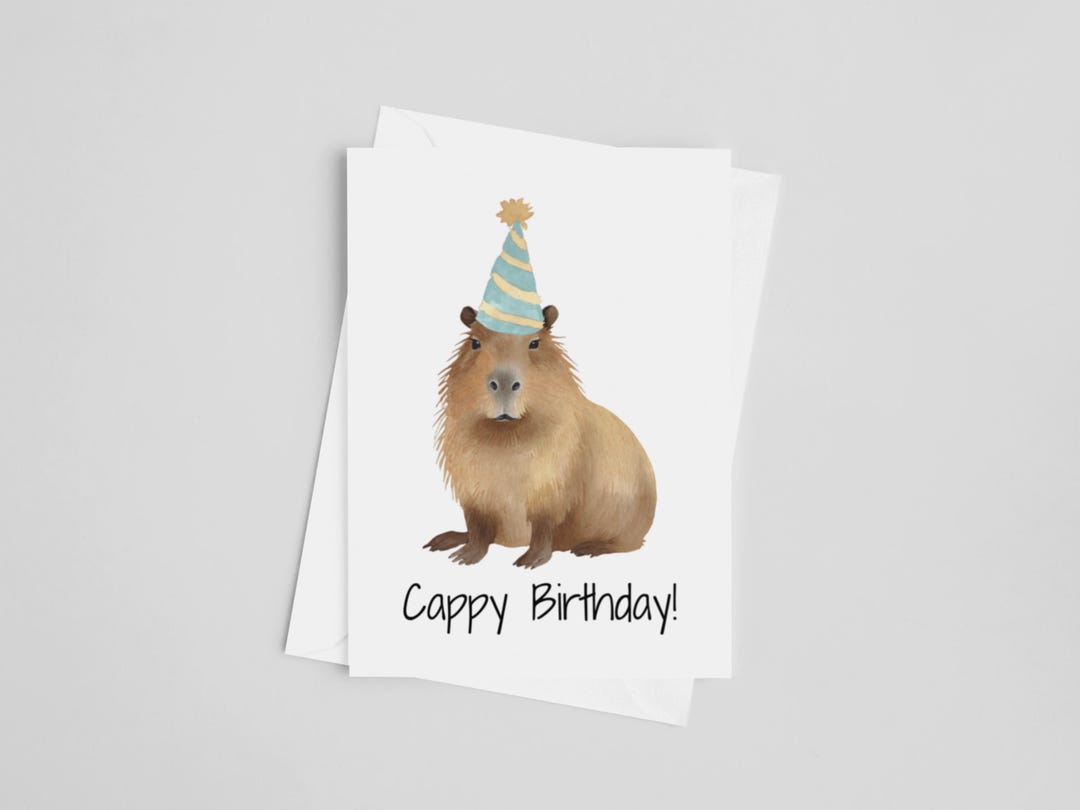 Cappy Birthday Card - Capybara Watercolor Bday Card, Animal Birthday ...