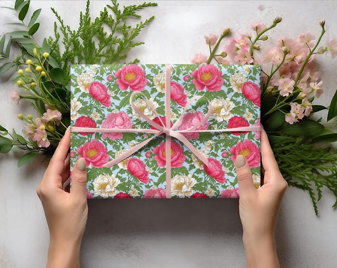 Boho Peony Floral Pattern Gift Wrap Papers, Boho Peony Wrapping Paper ...