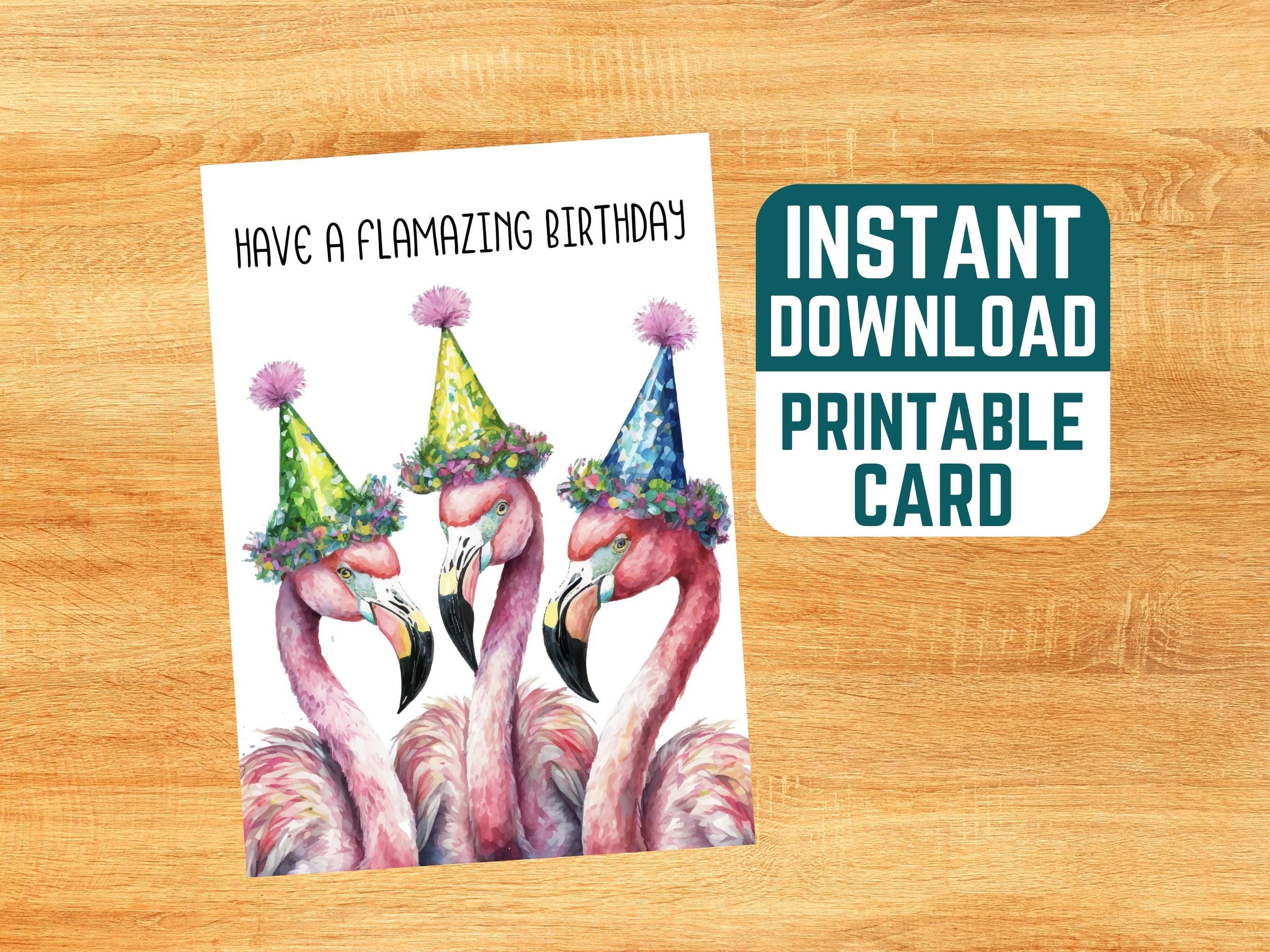 Printable Flamingo Birthday Card - Watercolor Bday Card, Instant ...
