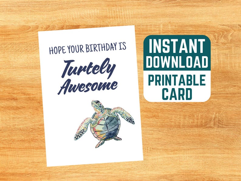 Printable Sea Turtle Birthday Card - Watercolor Bday Card, Instant ...