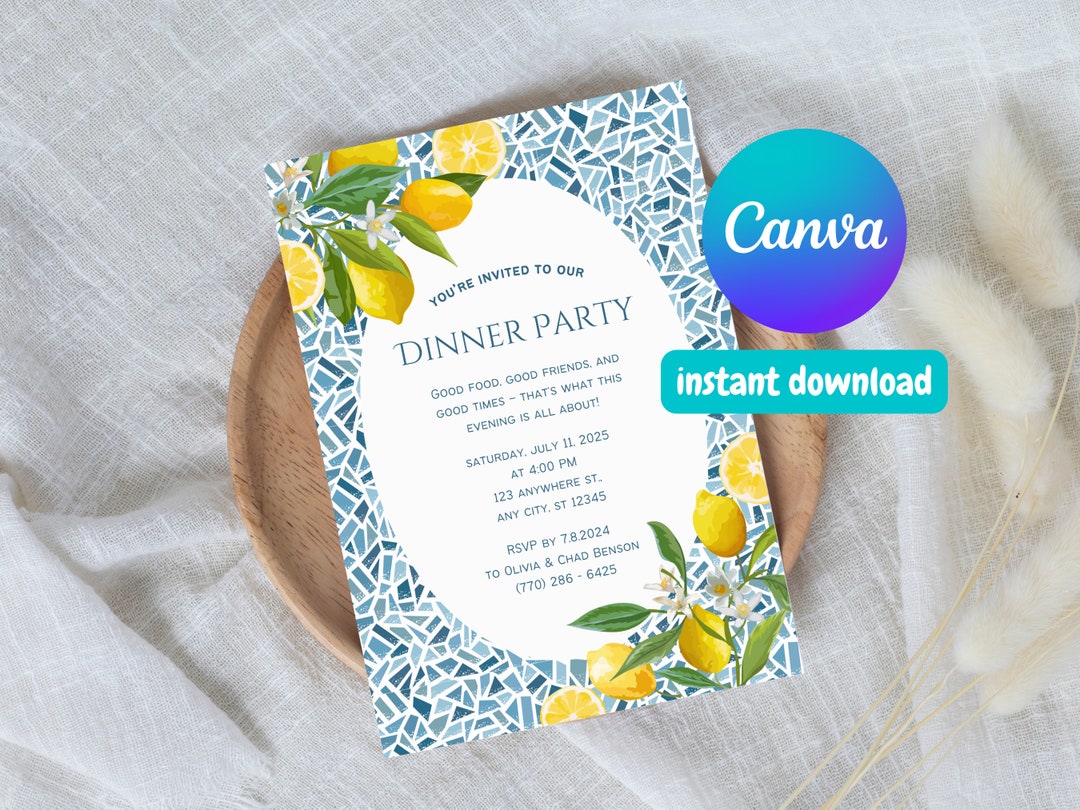 Editable Mediterranean Dinner Party Invitation - Canva Template ...