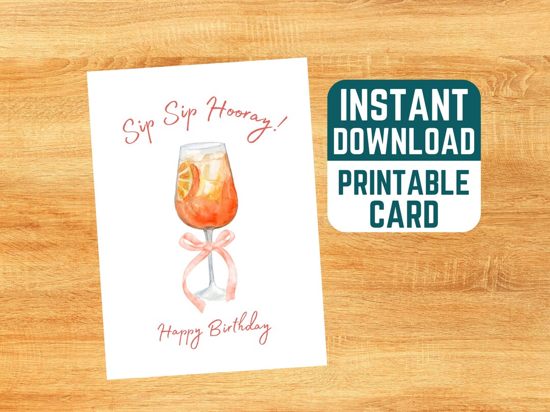 Printable Aperol Spritz Birthday Card - Sip Sip Hooray, Coquette Bday ...
