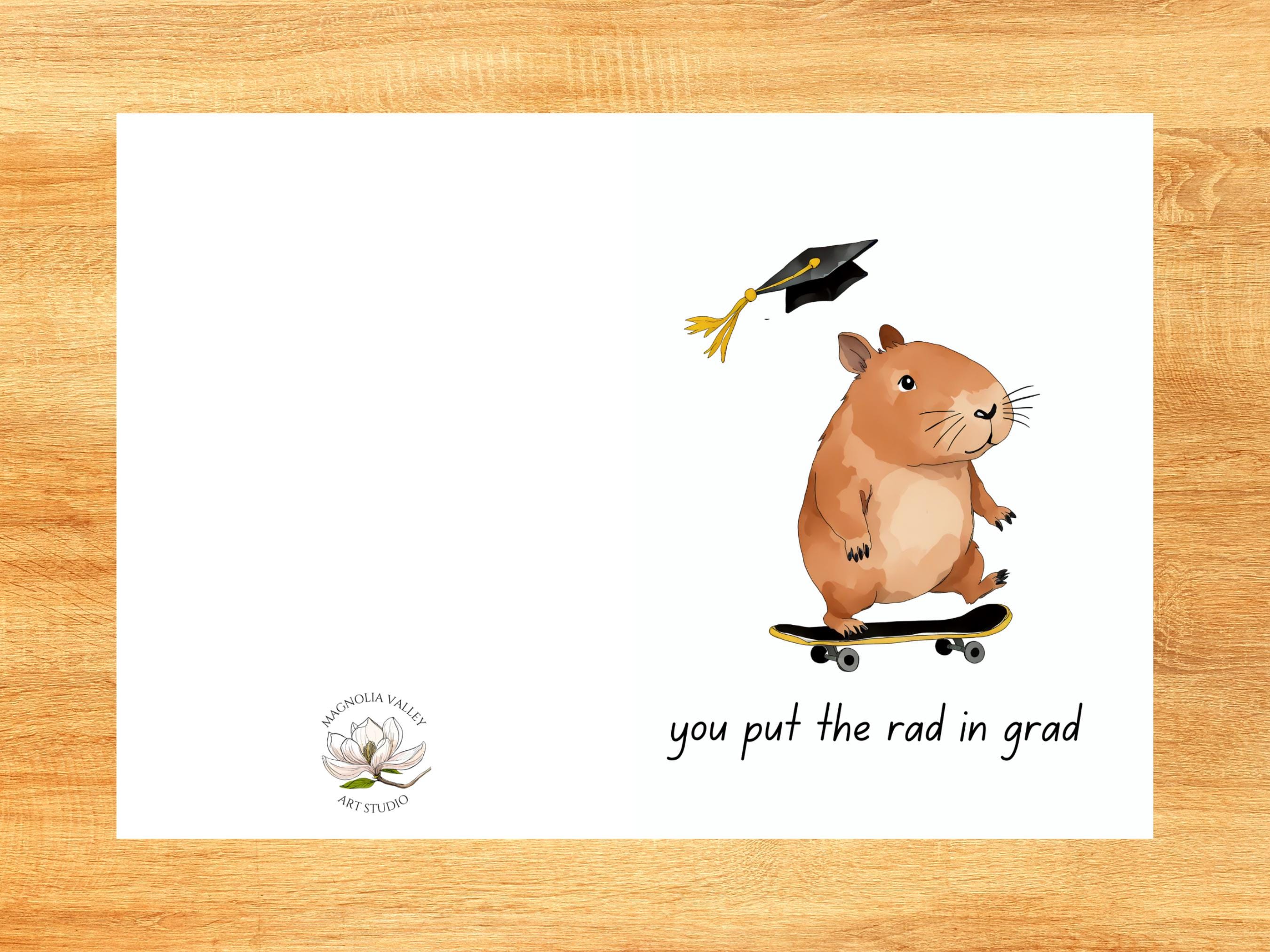 Printable Graduation Card - One Rad Grad, Capybara, Skateboarding ...