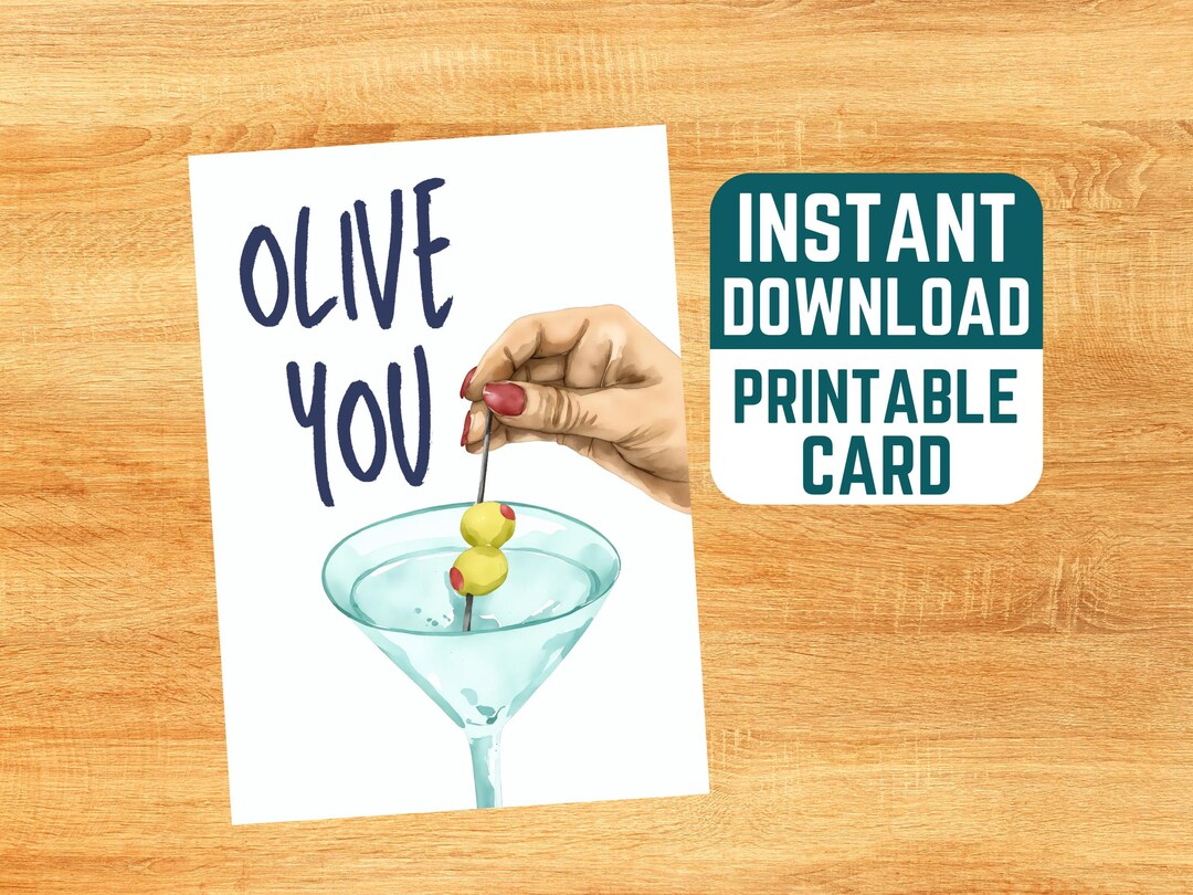 Printable Olive You Card - Love Card, Anniversary, Friendship, Bday ...