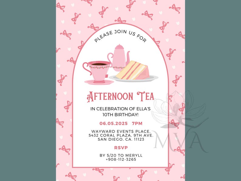 Editable Afternoon Tea Invitation - Canva Template Invite, Pink, Girls ...