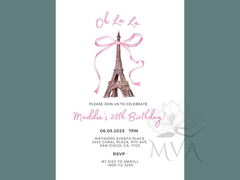 Editable Paris Themed Invitation - Canva Template Birthday Invite ...