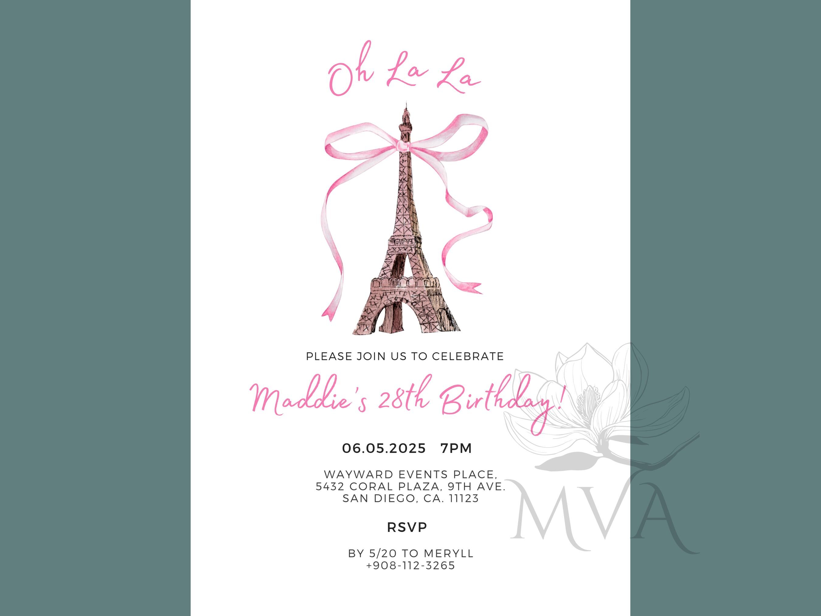 Editable Paris Themed Invitation - Canva Template Birthday Invite ...