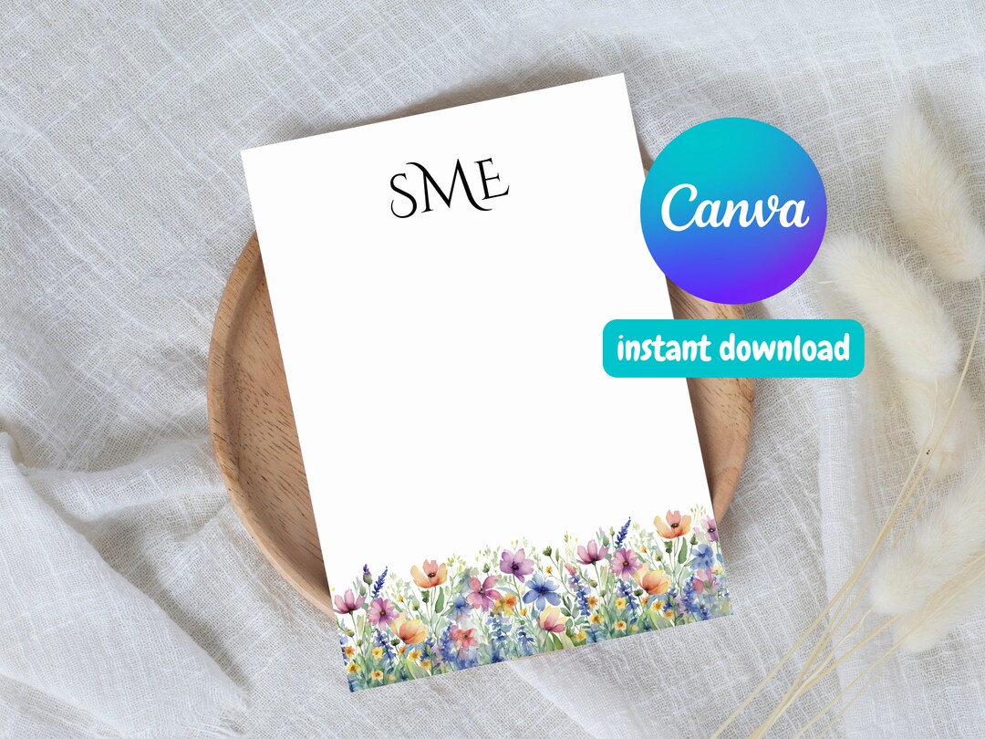 Editable Wildflower Stationery - Canva Template, Girly, Garden Party ...
