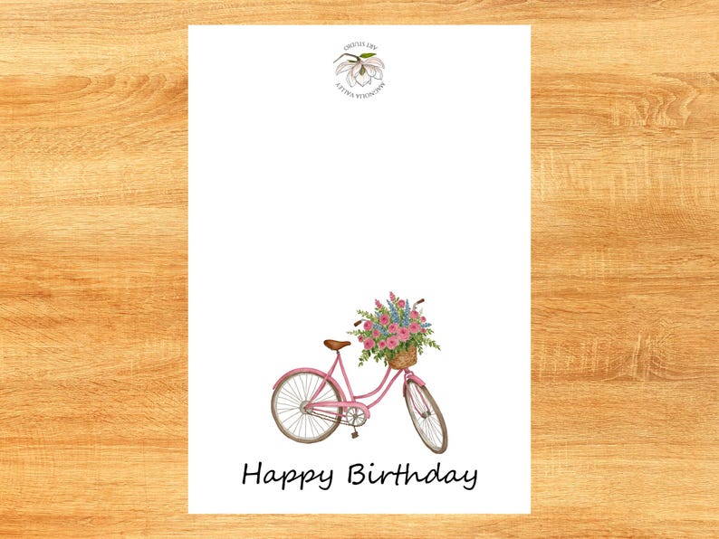 Printable Bicycle Birthday Card - Happy Birthday, Watercolor Art ...