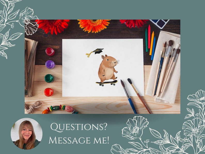 Printable Graduation Card - One Rad Grad, Capybara, Skateboarding ...