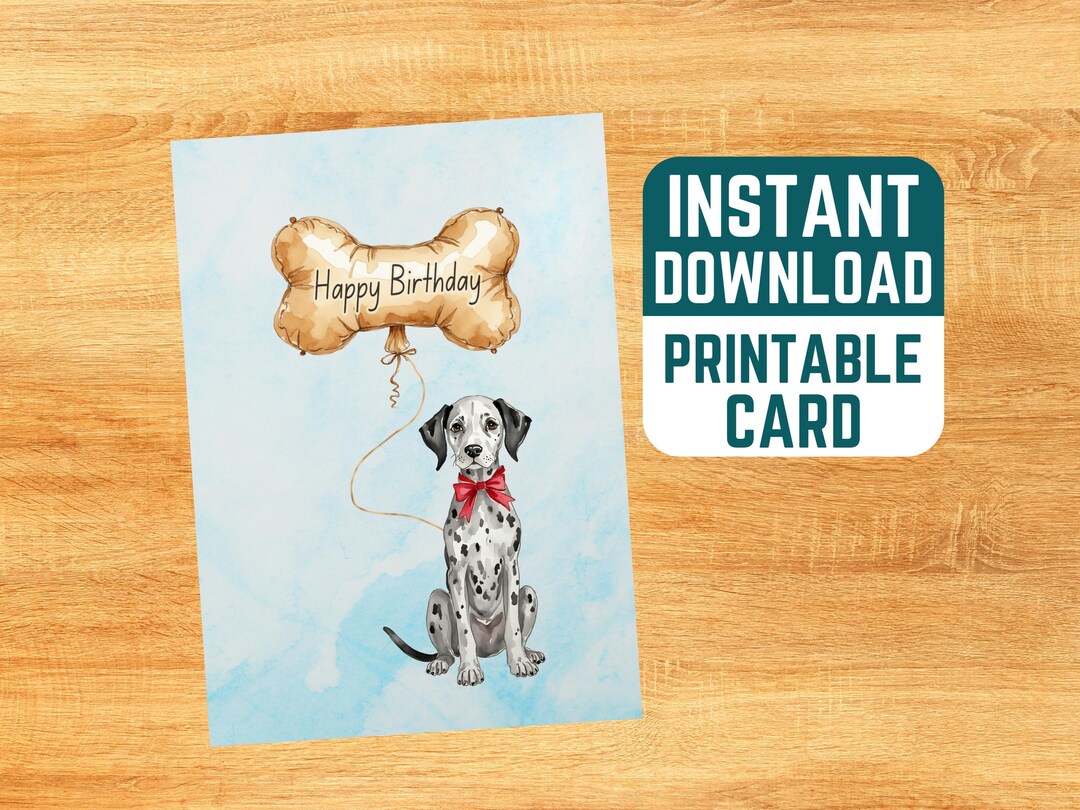 Printable Dalmatian Birthday Card - Watercolor Bday Card, Instant ...