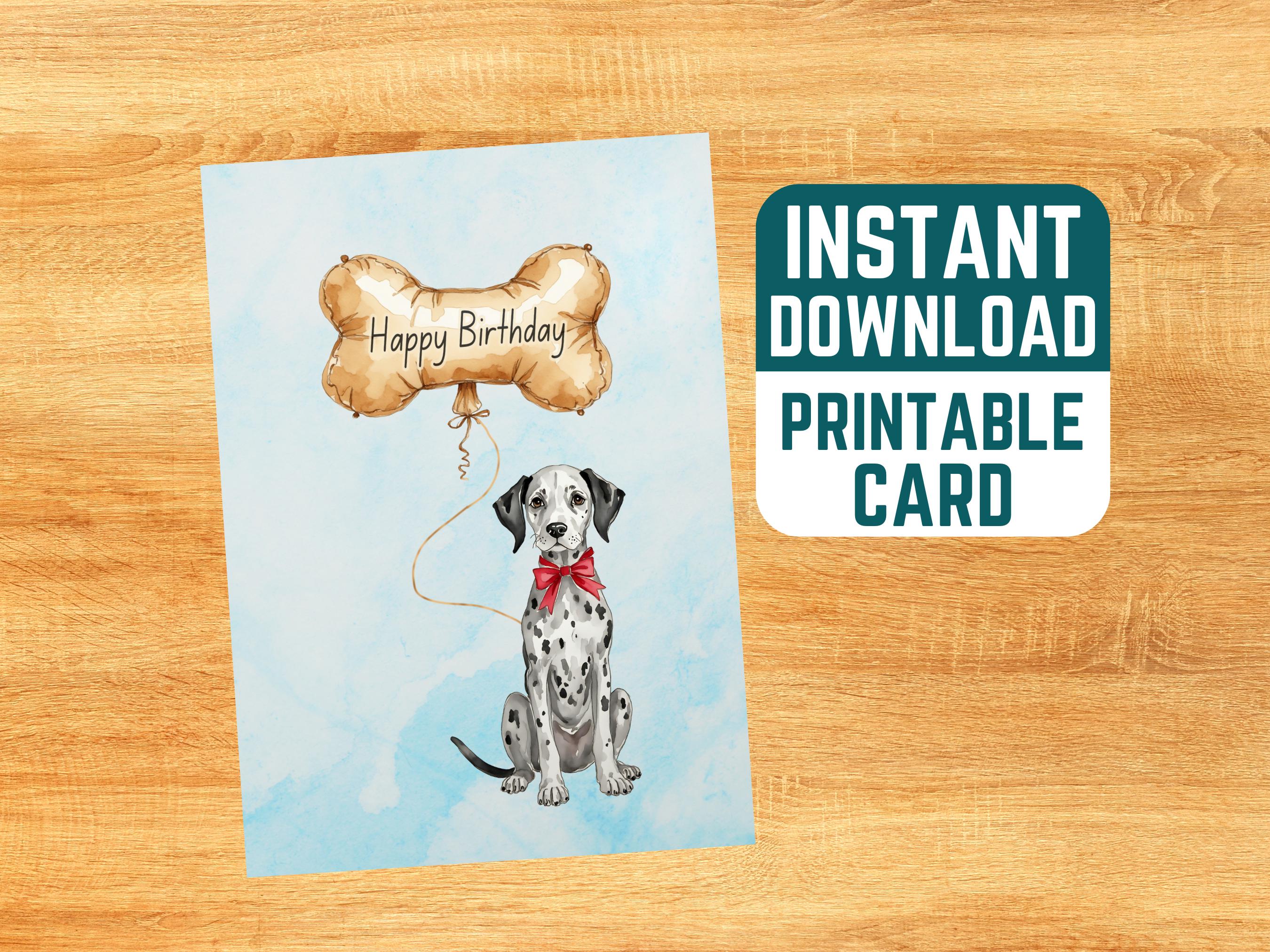 Printable Dalmatian Birthday Card - Watercolor Bday Card, Instant ...