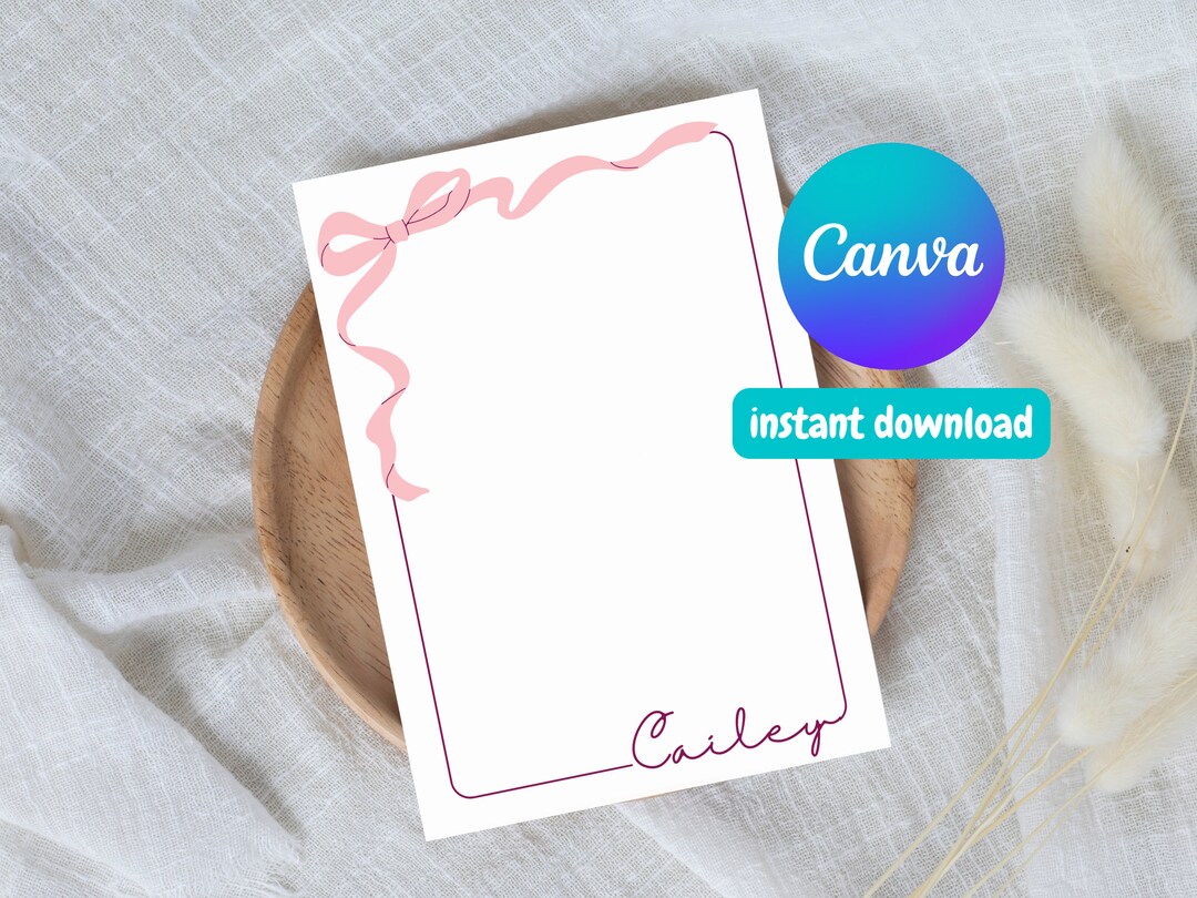 Editable Ribbon Bow Stationary - Canva Template, Girly, Coquette ...