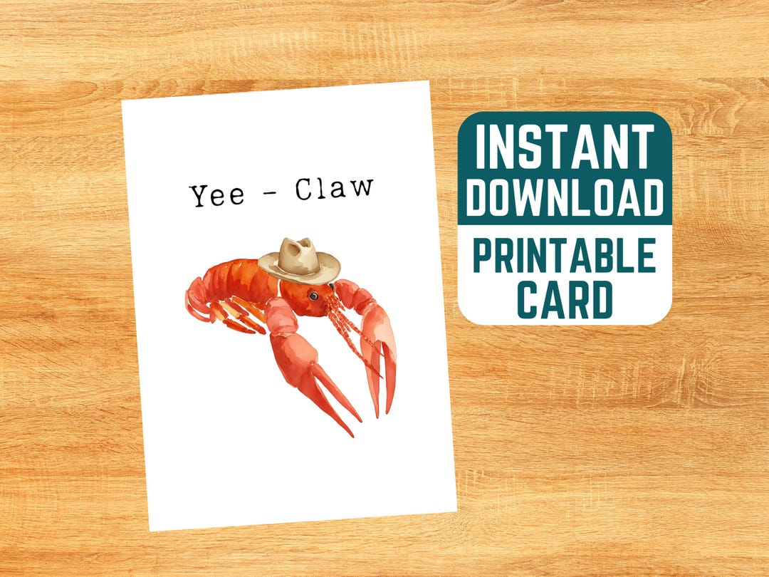 Yee-claw Crawfish Boil Card - Watercolor Card, Instant Download ...