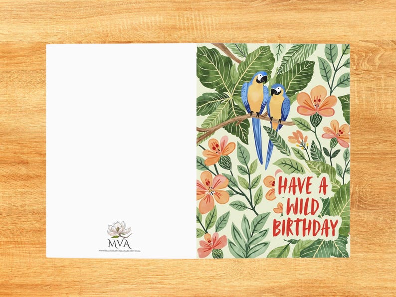 Wild Birthday Card - Watercolor Birthday Card, Macaw Watercolor, Jungle ...