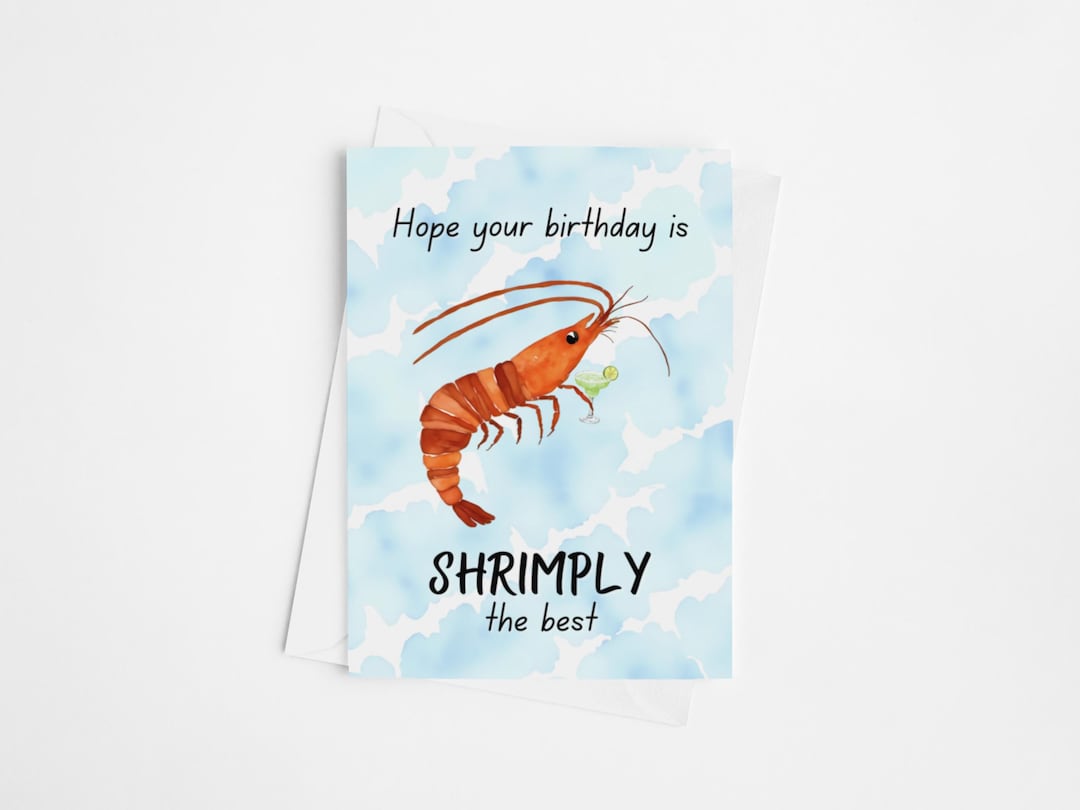 Shrimp Birthday Card Card - Shrimply the Best, Watercolor Birthday ...