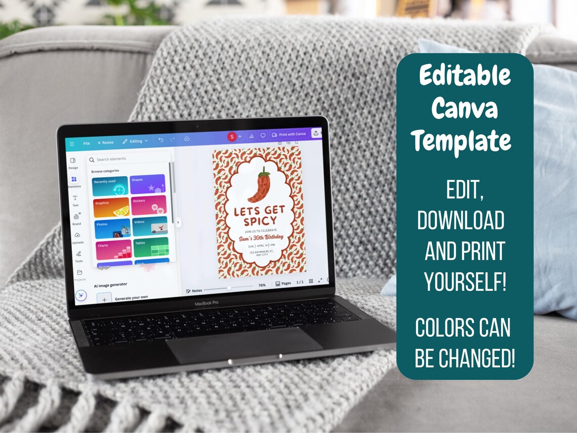 Chili Pepper Party Invitation - Canva Template Birthday Invite, Spicy ...
