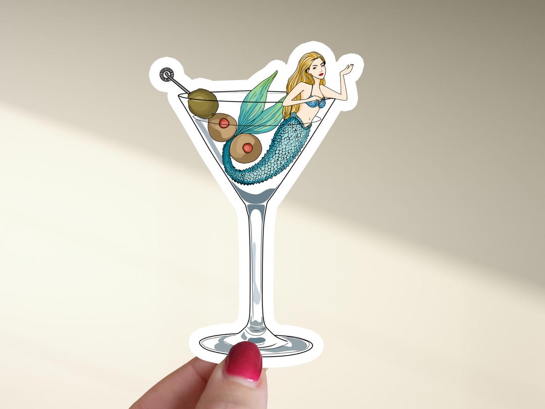 Mermaid Martini Watercolor Sticker, Bumper Sticker, Car Magnet - Etsy