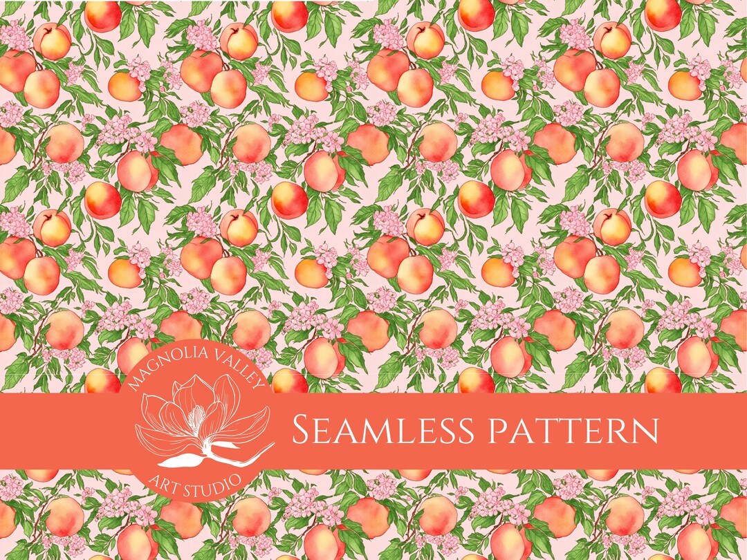 Peach Blossom Seamless Pattern - Scrapbook Paper, Printable Pattern, Repeating Art Tile, Floral ...