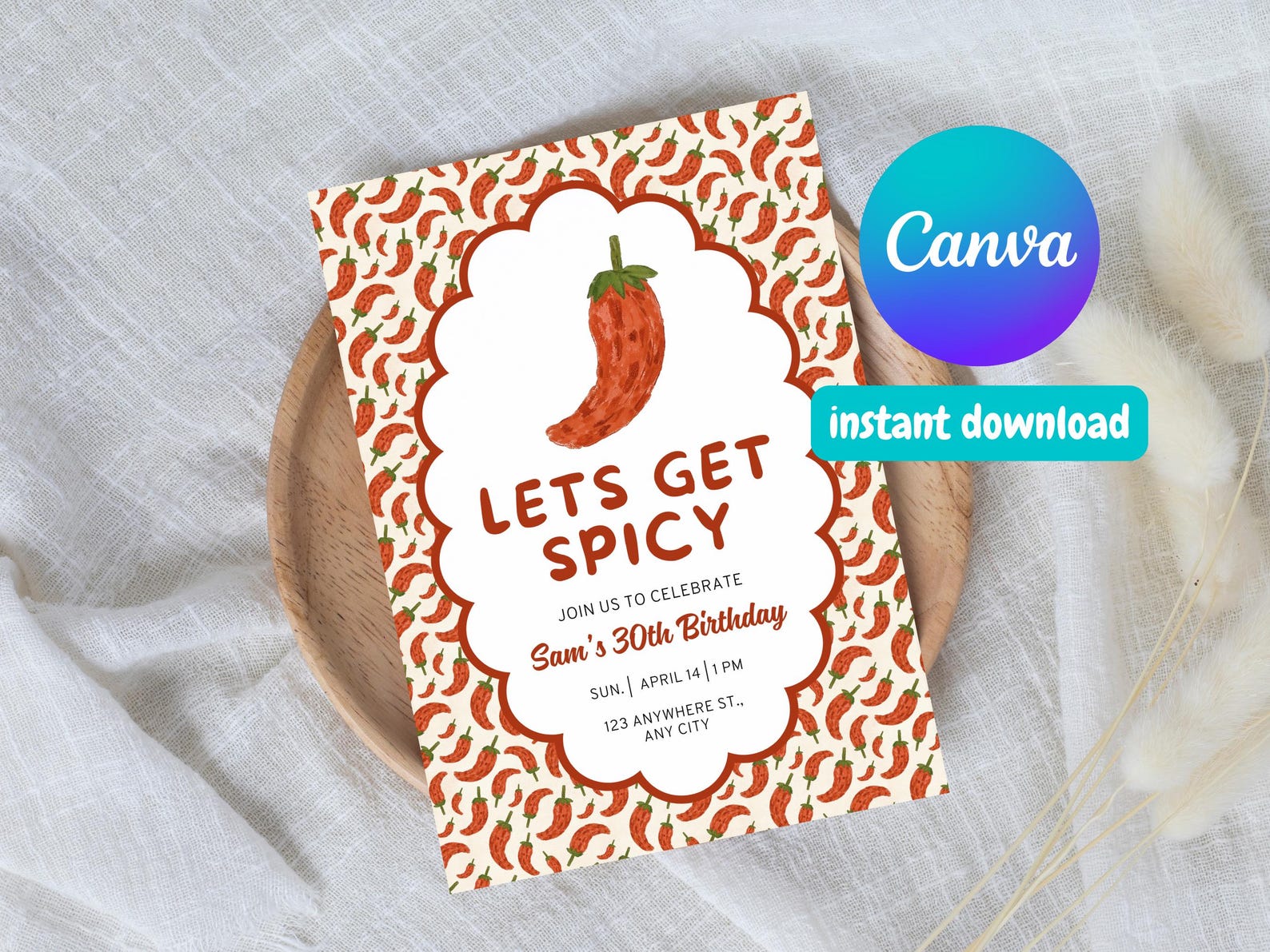 Chili Pepper Party Invitation - Canva Template Birthday Invite, Spicy ...