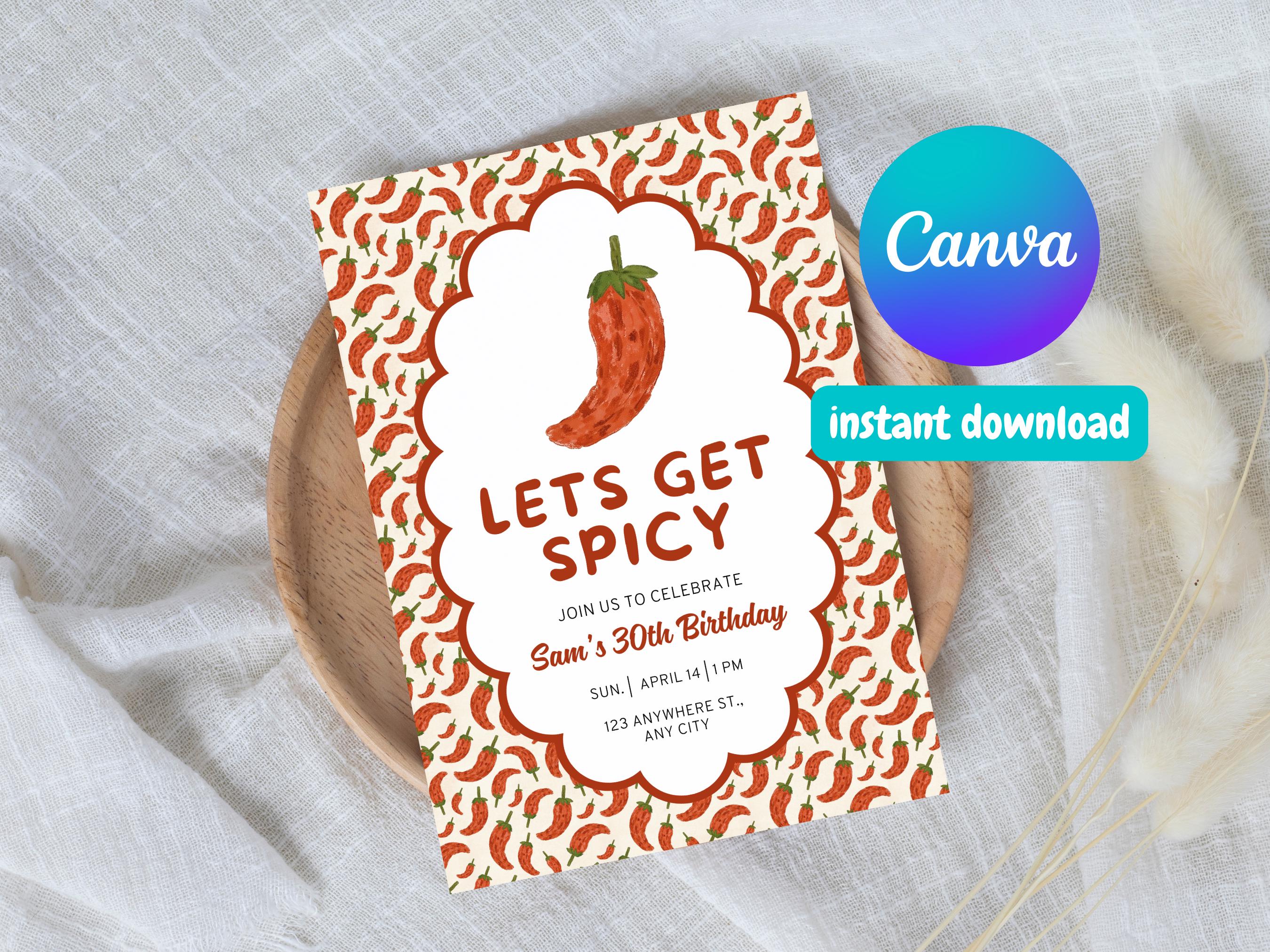 Chili Pepper Party Invitation - Canva Template Birthday Invite, Spicy ...