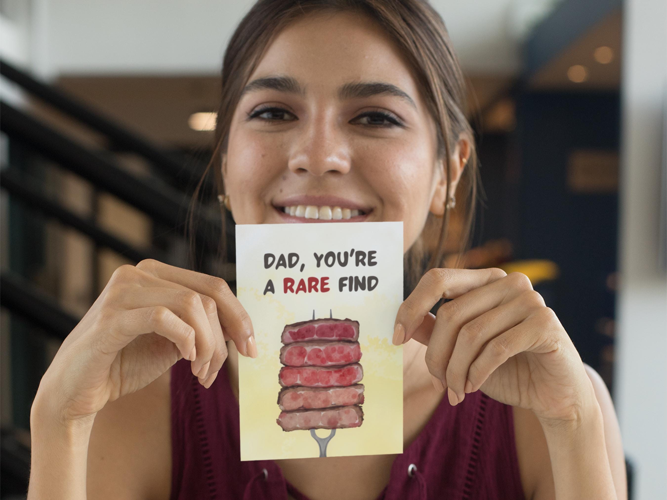 Steak Fathers Day Card - Steak Watercolor, BBQ Fathers Day Card, Funny ...