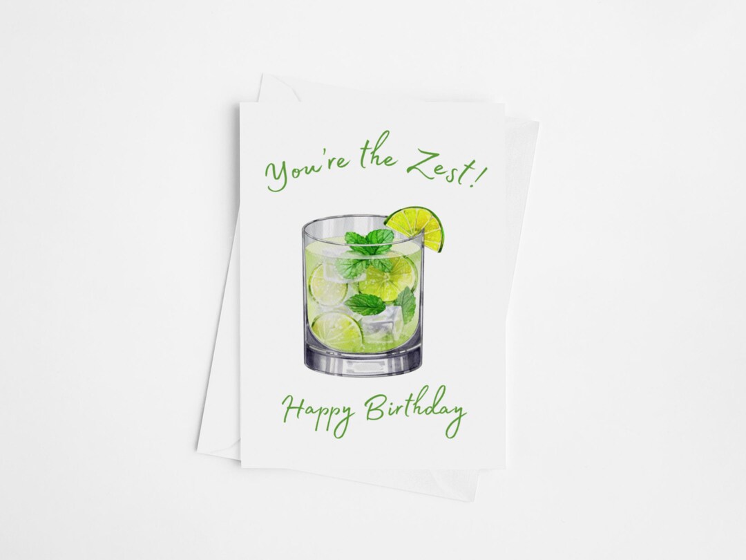 Mojito Birthday Card - Cute Bday Card, Watercolor Card, Custom Birthday ...