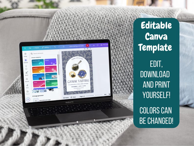 Editable Caviar Tasting Party Invitation - Canva Template Birthday ...