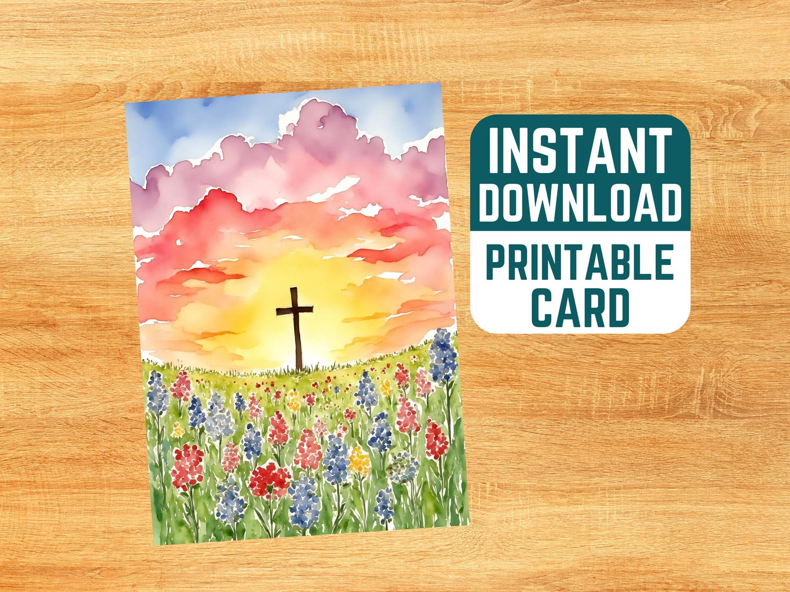Printable Cross Sunrise Card 2 - Easter Card, Spring, Watercolor Art ...