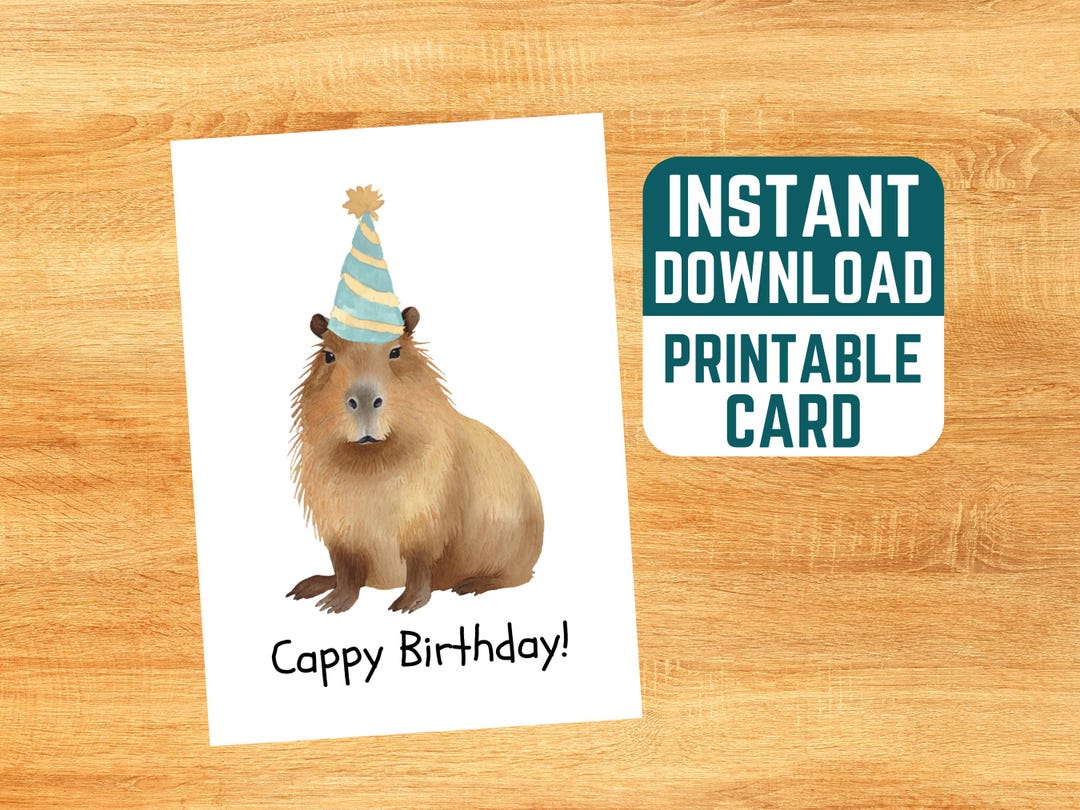 Printable Cappy Birthday Card Watercolor Bday Card, Instant Download ...