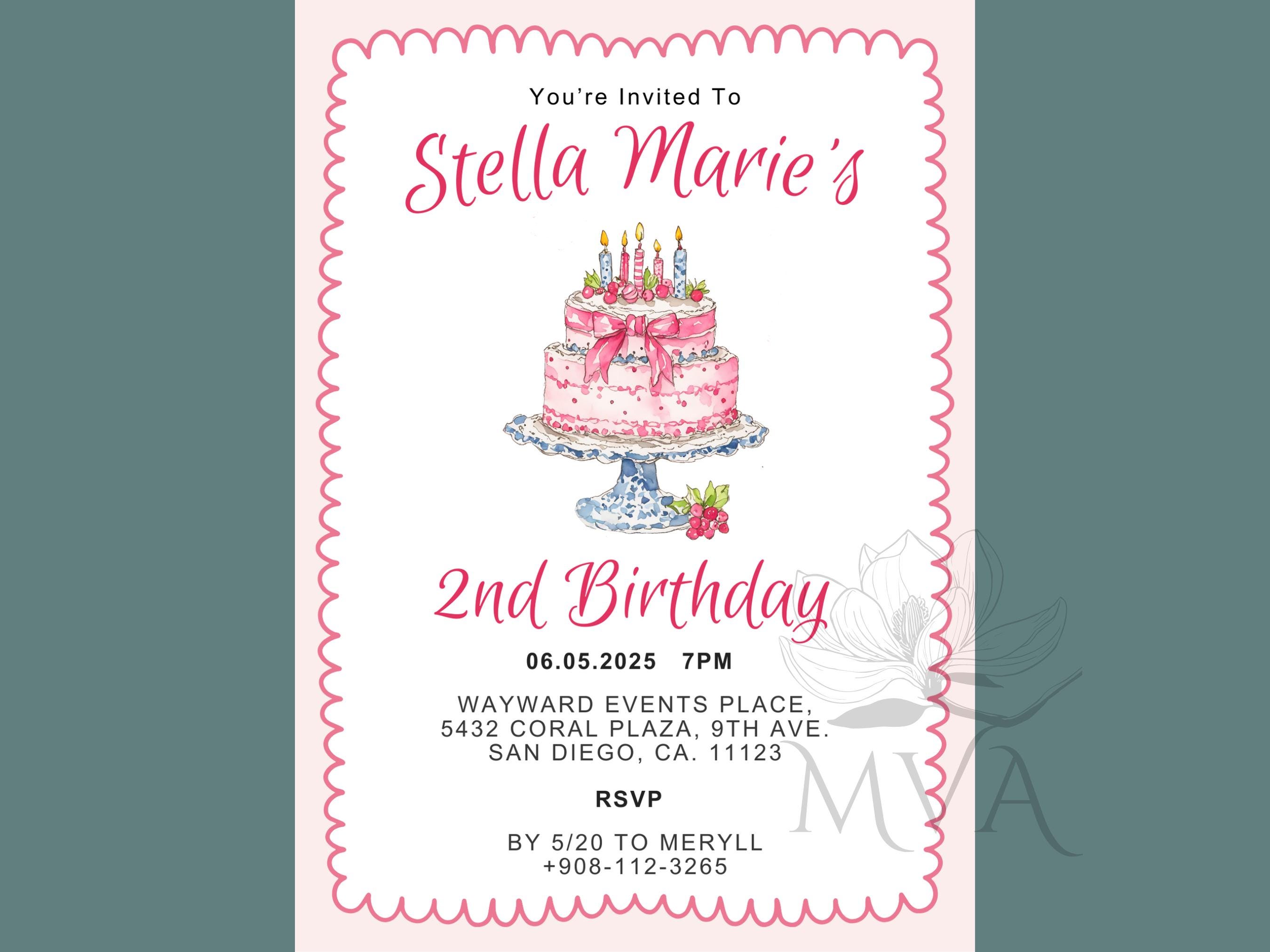 Editable Pink Birthday Cake Invitation - Canva Template Invite, Pink ...