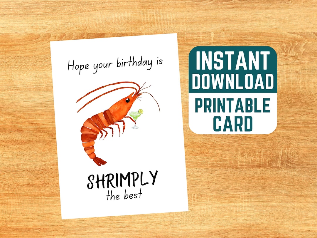 Printable Shrimp Birthday Card - Shrimply the Best, Watercolor Bday ...