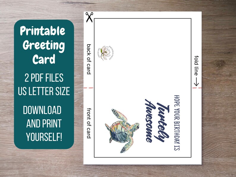 Printable Sea Turtle Birthday Card - Watercolor Bday Card, Instant ...