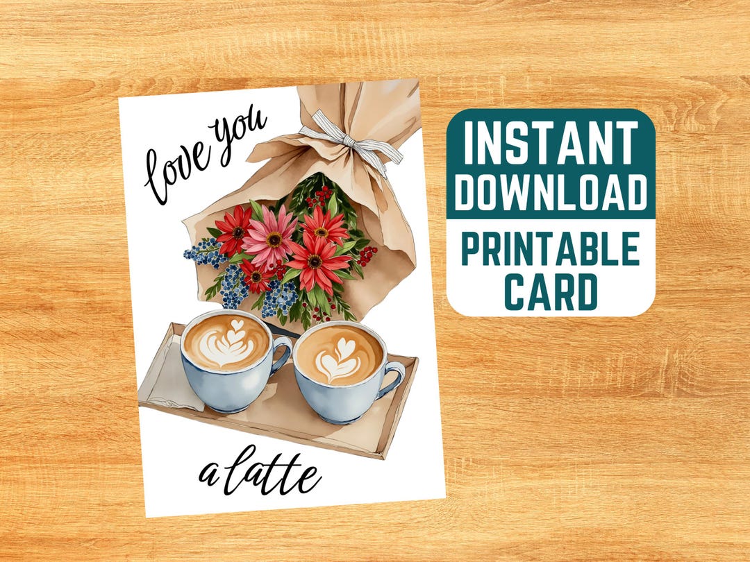 Printable Love You a Latte Card - Coquette Valentines Card, Instant ...
