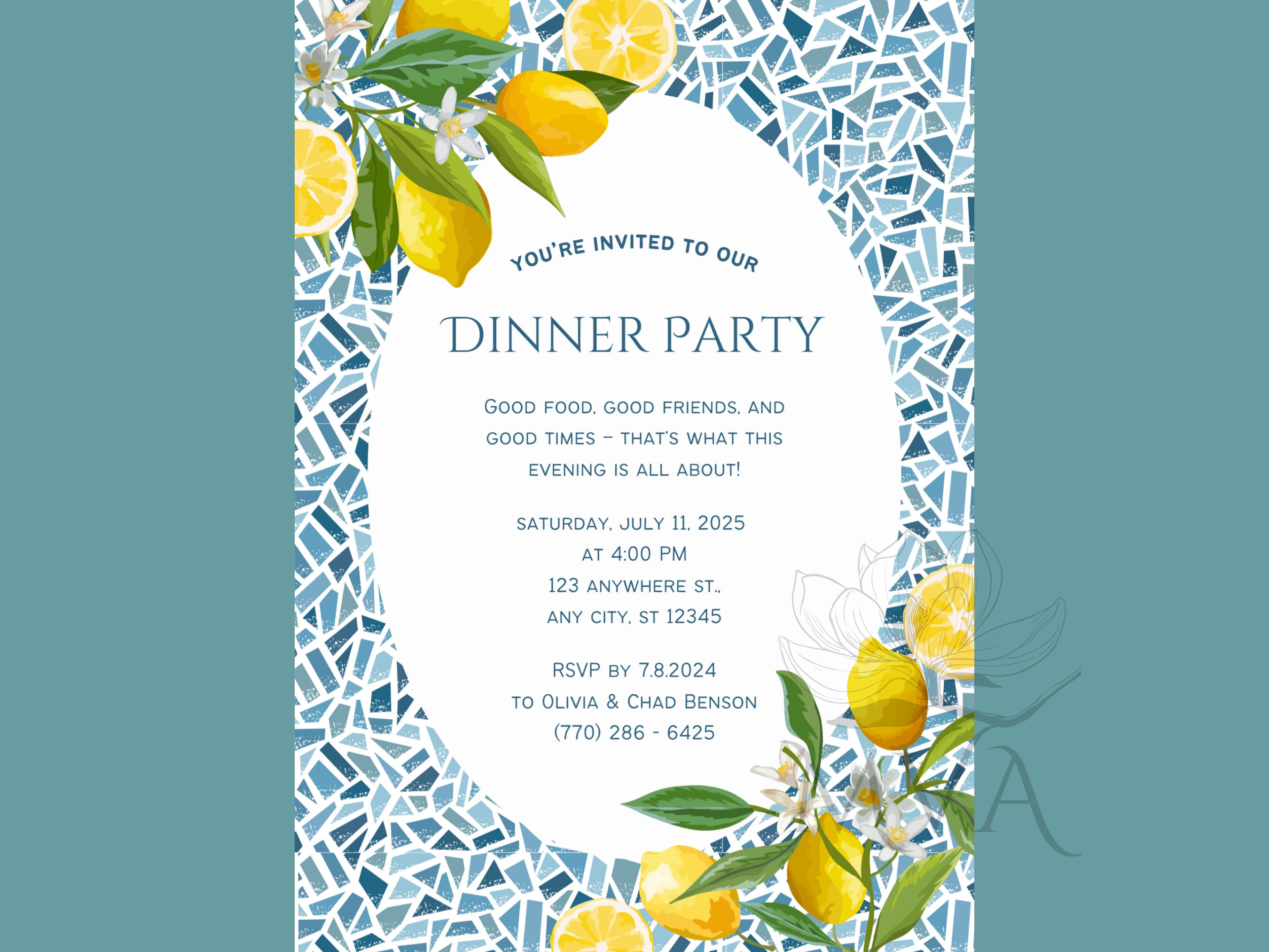 Editable Mediterranean Dinner Party Invitation - Canva Template ...