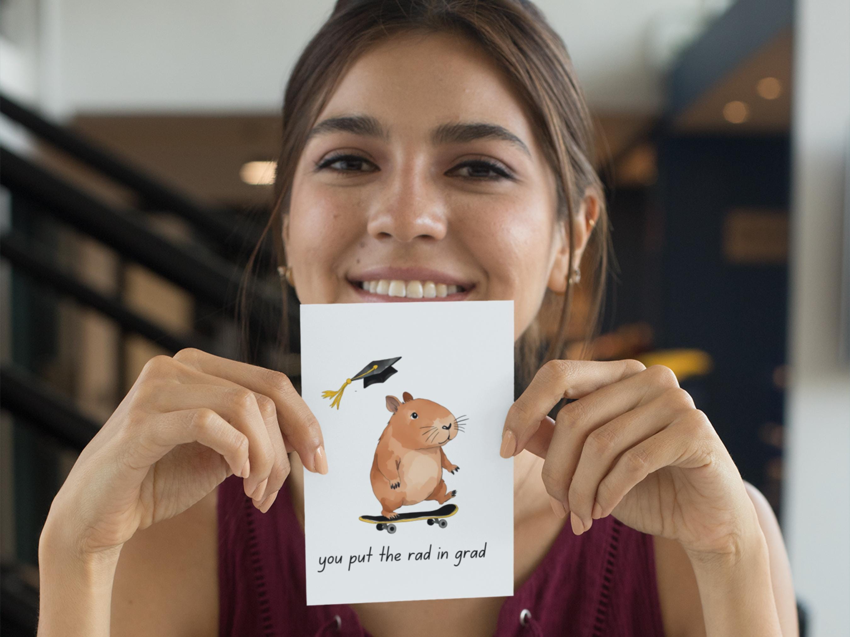 Printable Graduation Card - One Rad Grad, Capybara, Skateboarding ...