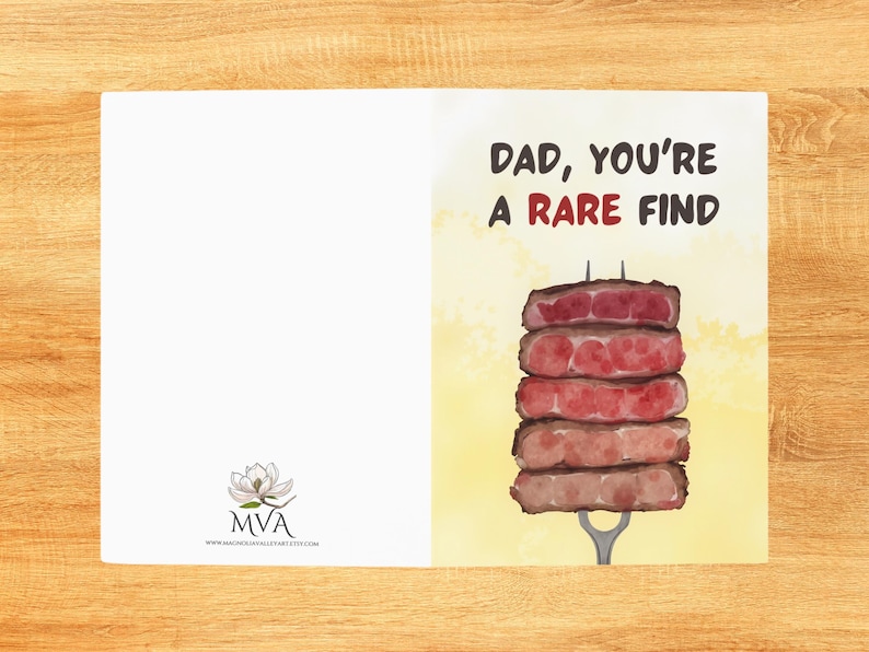 Steak Fathers Day Card - Steak Watercolor, BBQ Fathers Day Card, Funny ...