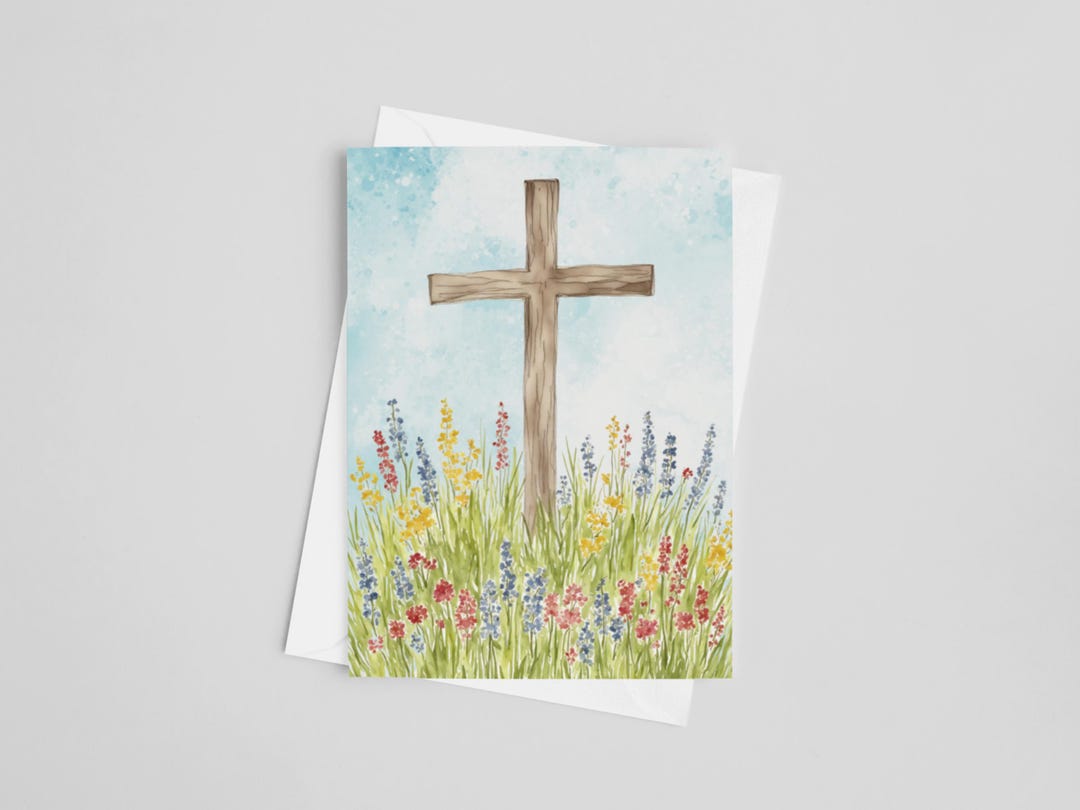 Cross in Bloom Watercolor Card - Easter Card, Spring, Custom Greeting ...