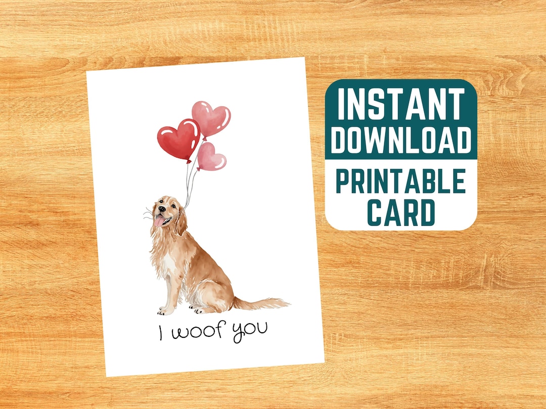 Printable I Woof You Valentines Day Card - Watercolor Dog Card, Instant ...