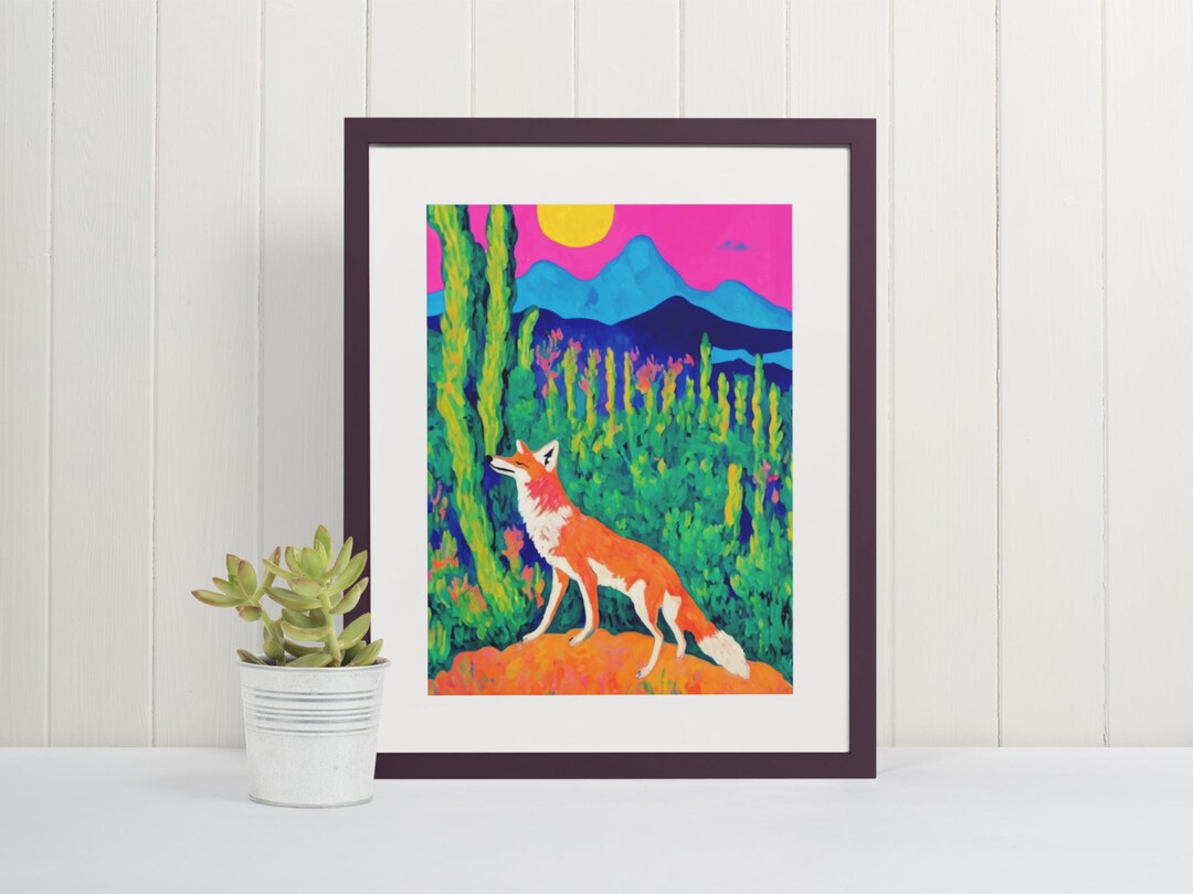 Desert Melody Art Print - Fauvism, Matisse Style, Coyote, Pink ...