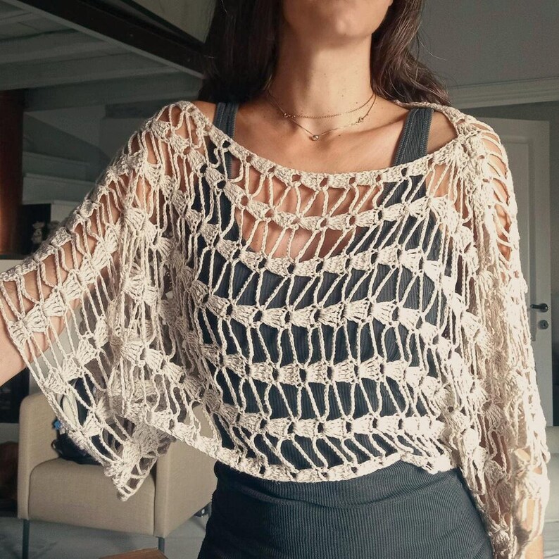 Fishnet Top Crochet Pattern,butterfly Crochet Blouse Pattern, Women's ...