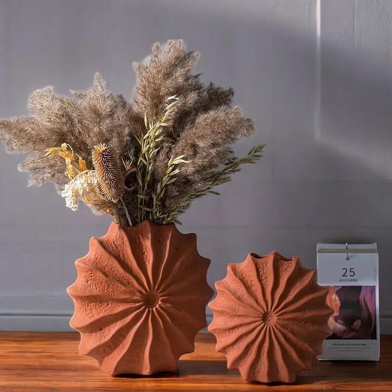 Ceramic Vase Minimalist Shell Shaped Orange Conch Design Flower ...