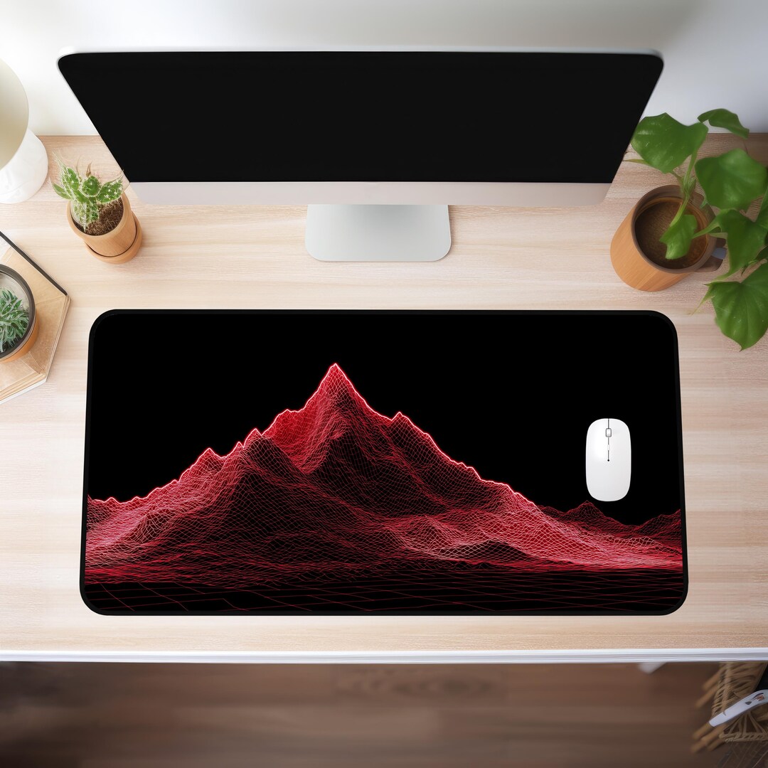 Futuristic Wireframe Desk Mat – Red Cyber Gaming Mouse Pad, Sci-fi ...