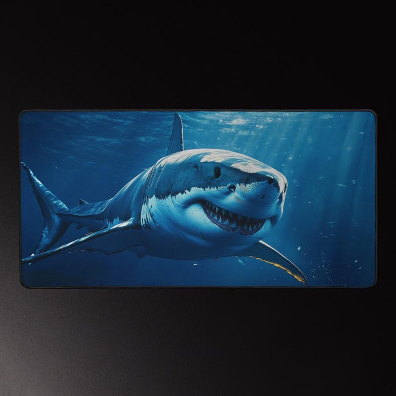 Great White Shark Desk Mat, Shark Mousepad, Ocean Mouse Pad, Gaming ...