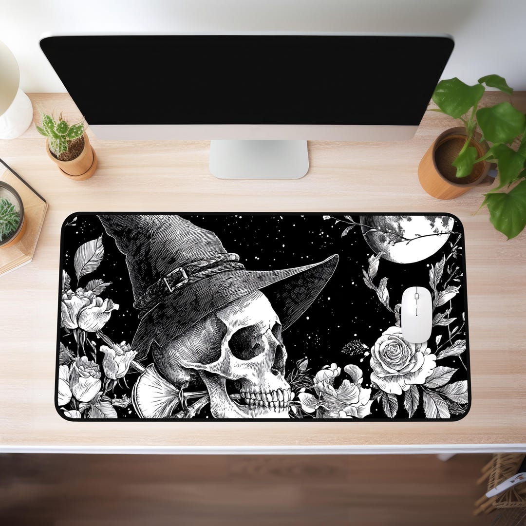 Witch Skull Mouse Pad – Gothic Floral Skull Desk Mat, Witchy Office ...